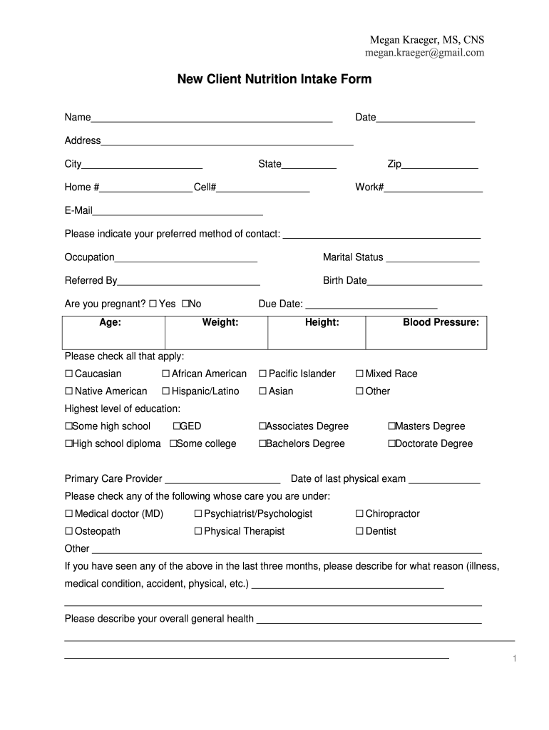 Fillable Online New Client Nutrition Intake Form - openskycenter.com ...