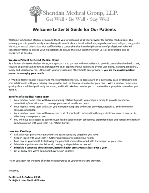 Fillable Online Fillable Online Welcome Letter & Guide for Our Patients ...