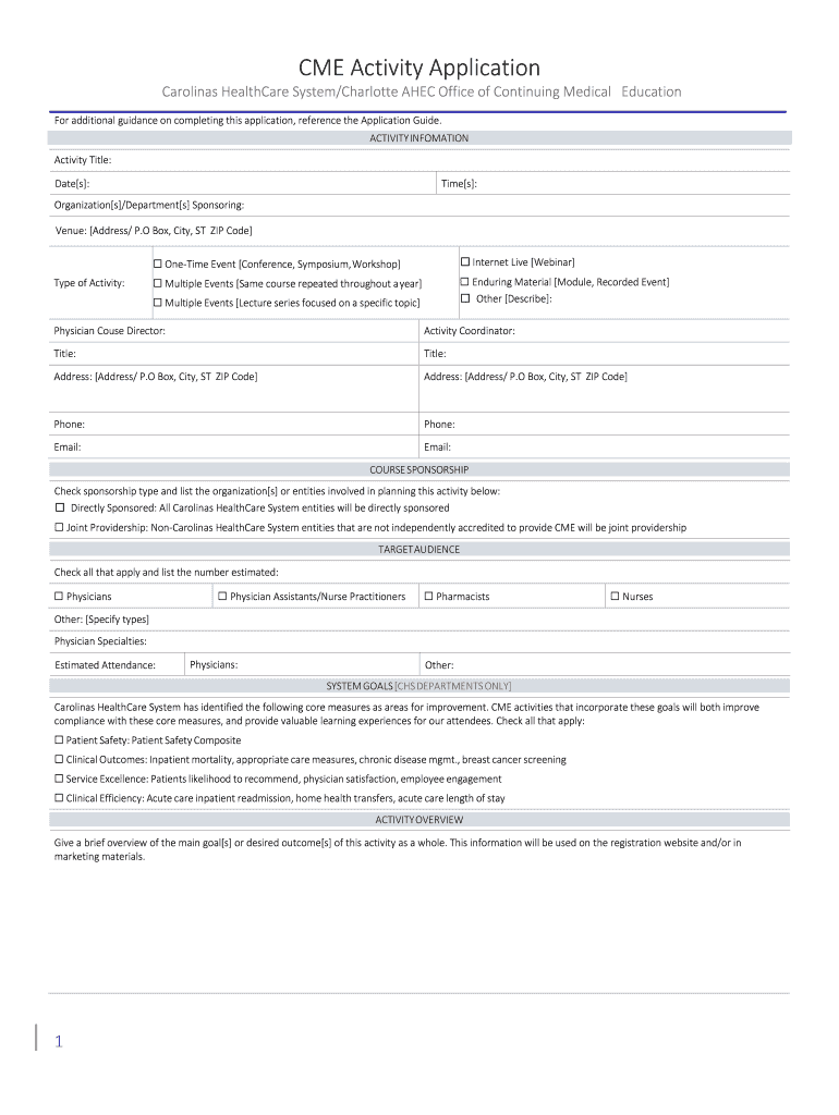 Fillable Online CME Activity Application Guide - Charlotte AHEC Fax ...
