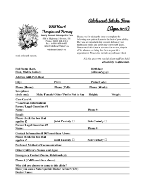 Fillable Online New Patient Pediatric Intake Form for children under 18 ...