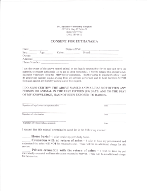 Fillable Online consent for euthanasia - Mt Bachelor Veterinary ...