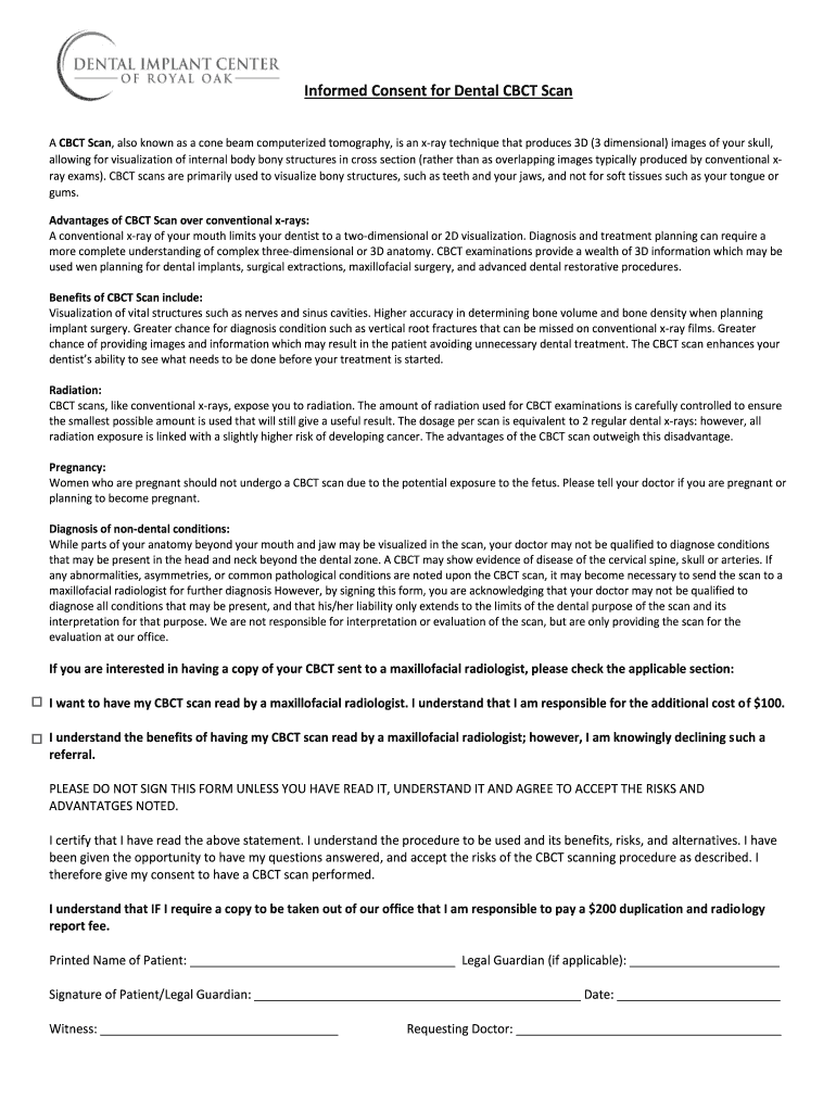 Fillable Online Informed Consent Cone Beam CT Scan - Root 66 Endodontics Fax Email Print - pdfFiller