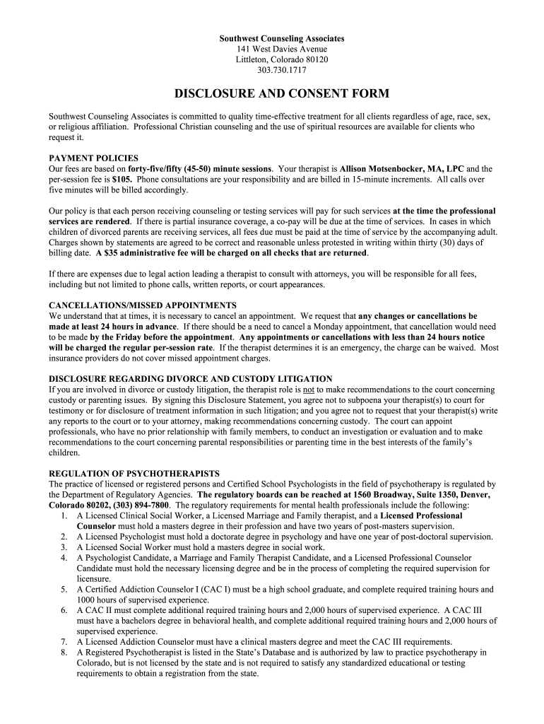 Disclosure and Consent Form - Blank Fillable Template | Fill Out, Print ...