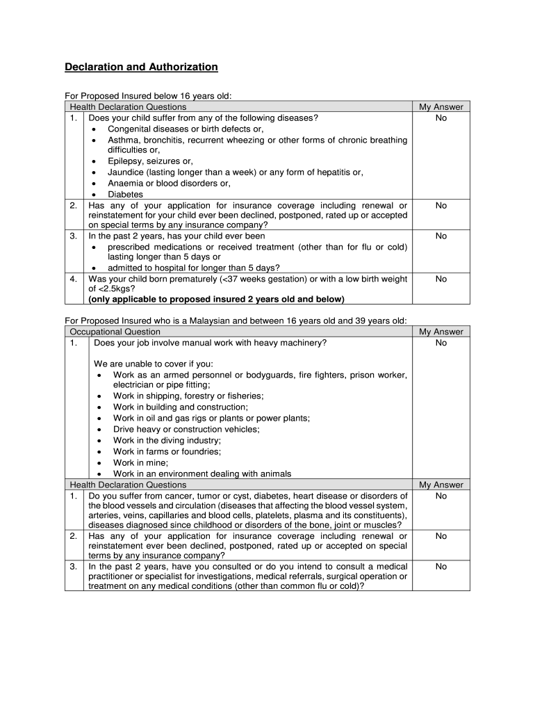 Fillable Online Declaration and Authorization - axa-contento-118412.eu ...