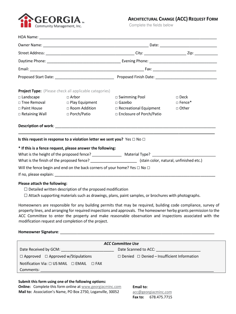 Fillable Online ARCHITECTURAL CHANGE (ACC) REQUEST FORM Fax Email Print ...