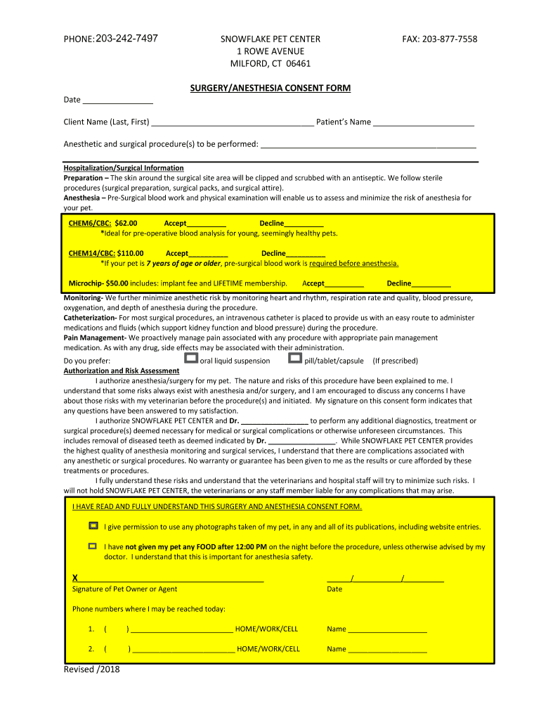 Fillable Online medical, anesthetic, and pre-surgical consent form Fax ...