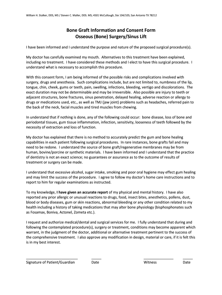 Fillable Online Bone Graft Information and Consent Form Osseous ...