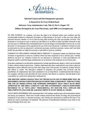 Fillable Online INFORMED CONSENT AND PAIN MANAGEMENT AGREEMENT - Texas ...