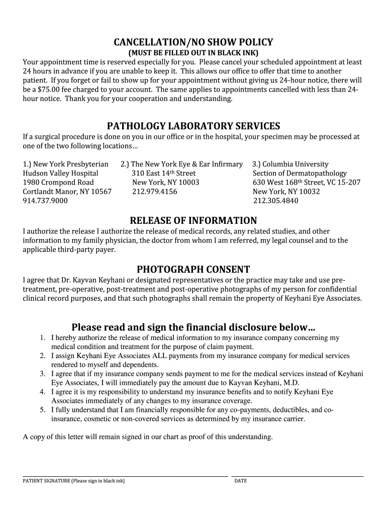 Fillable Online Cancellation and No Show PolicyVision Care Specialists ...