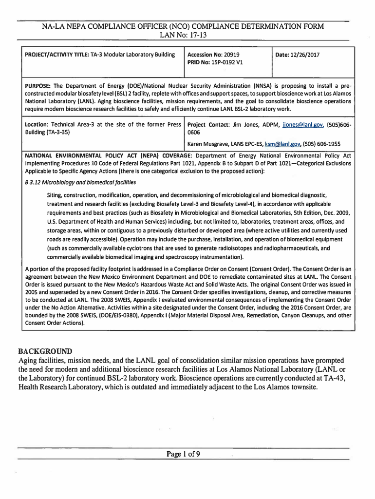 Fillable Online NA-LA NEPA COMPLIANCE OFFICER (NCO) COMPLIANCE ...