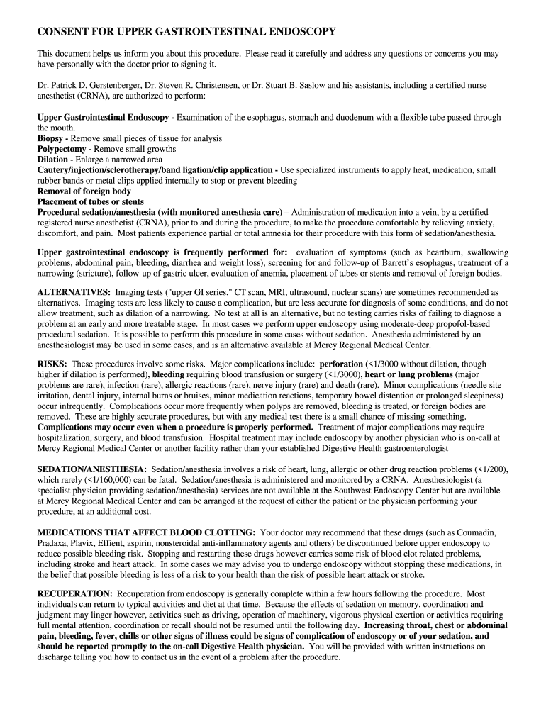Fillable Online Informed Consent for Gastrointestinal Endoscopy - One ...