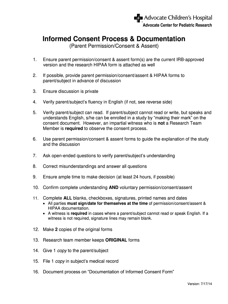 Fillable Online Child assent and parental permission in pediatric ...