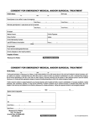 Fillable Online CONSENT FOR EMERGENCY MEDICAL AND/OR SURGICAL TREATMENT ...