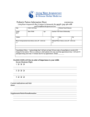 Fillable Online Pediatric Patient Information Sheet I Fax Email Print ...