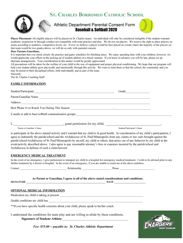 Fillable Online Athletic Department Parental Consent Form Fax Email ...