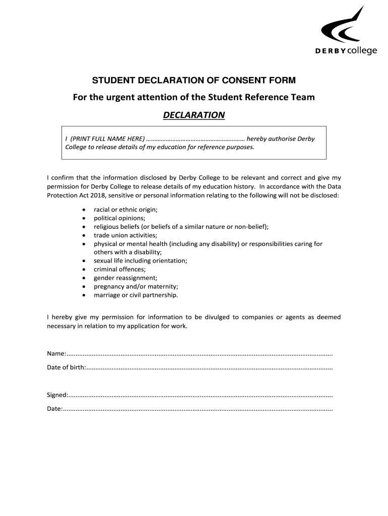 Fillable Online student consent form for work experience - Derby ...