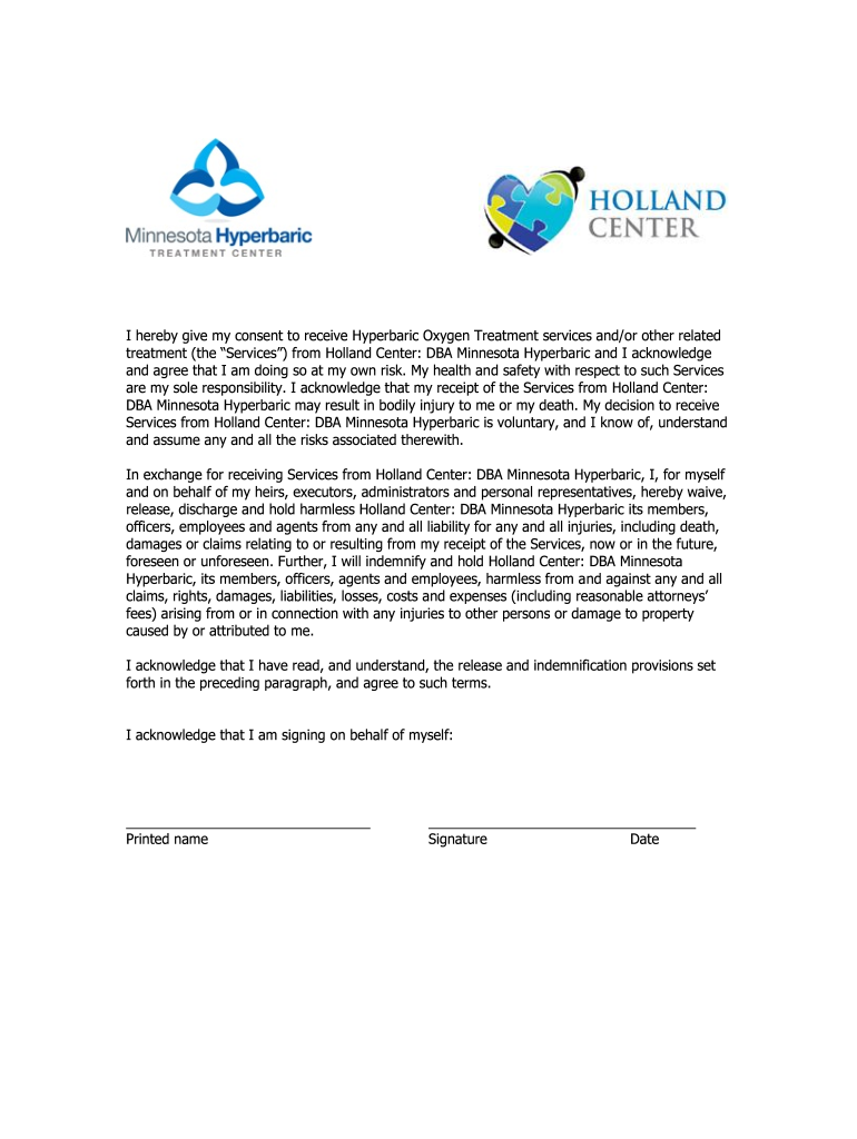 Fillable Online I hereby give my consent to receive Hyperbaric Oxygen ...