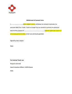 Fillable Online Withdrawal of Consent Form - Tosoh Fax Email Print ...