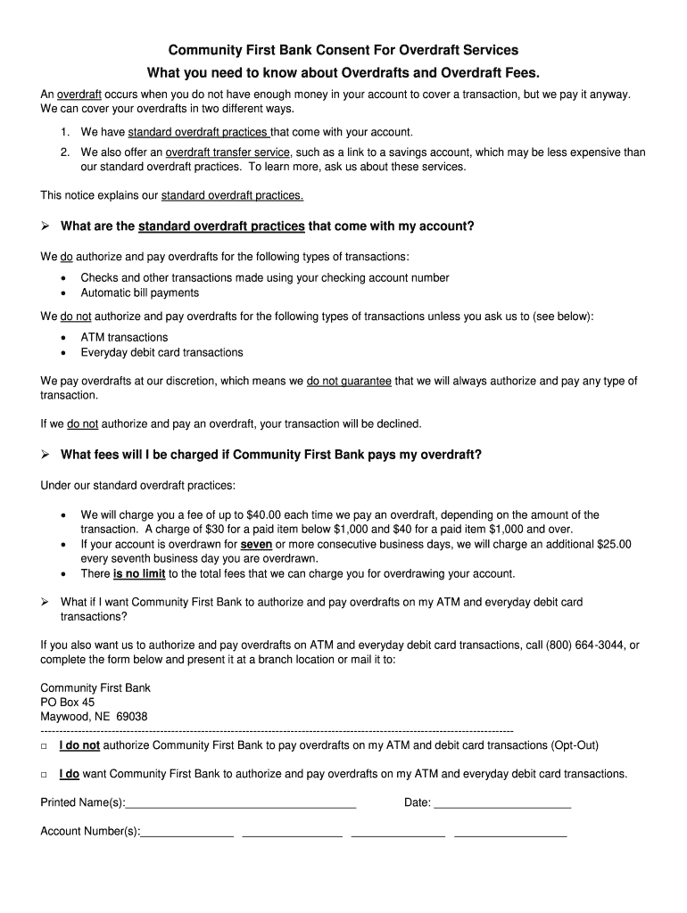 Fillable Online Opt In Form - What you need to know about overdrafts and ... Fax Email Print ...