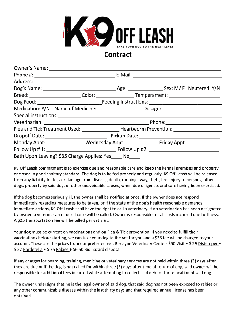 Fillable Online Dog Daycare Application Template - Okagan K9 Download ...