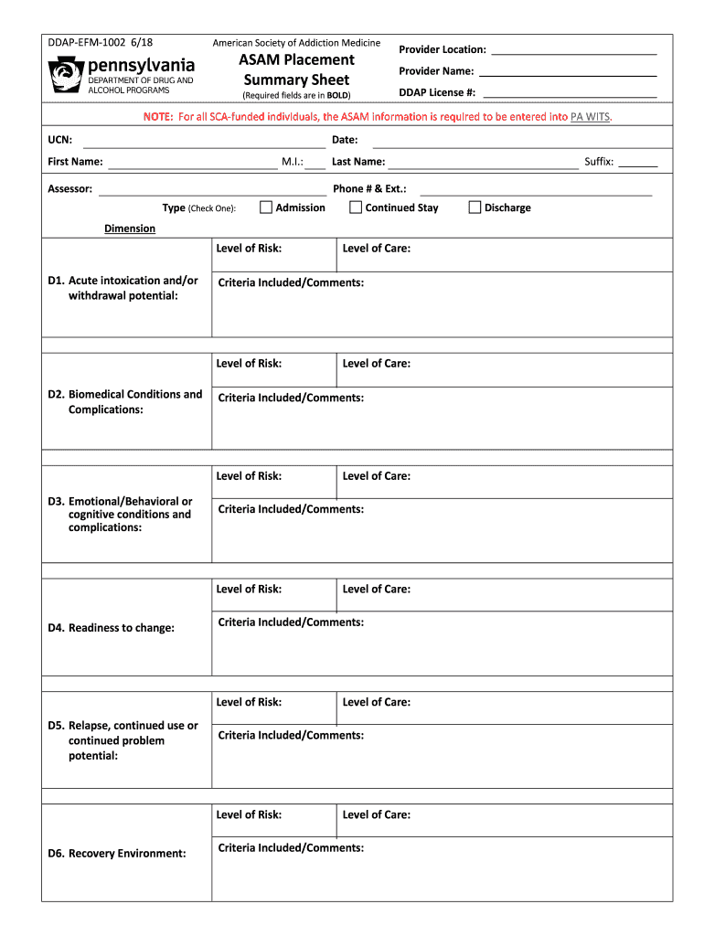 Fillable Online ASAM Placement Summary Sheet - Magellan Behavioral ...