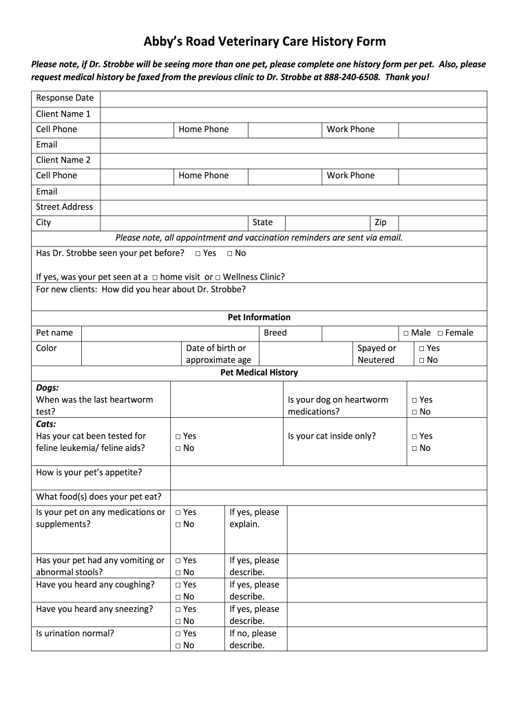 Abbys Road Veterinary Care History Form - Fill Online, Printable ...