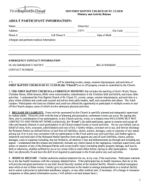 Fillable Online Adult Participant Ministry and Activity Release Form 2019.doc Fax Email Print ...