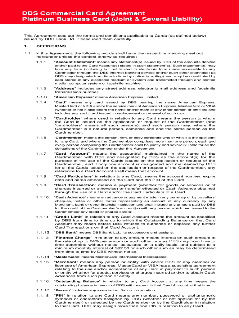 Fillable Online Business Cards Agreement List, Card FeesDBS SME Bank ...