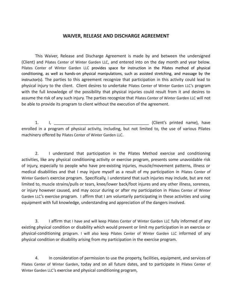 Fillable Online Client Intake Form - Pilates Center of Winter Garden ...
