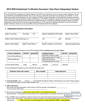 Fillable Online 2019-2020 Institutional Verification Document / Data ...