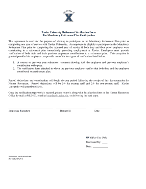Fillable Online Xavier University Retirement Verification Form For ...