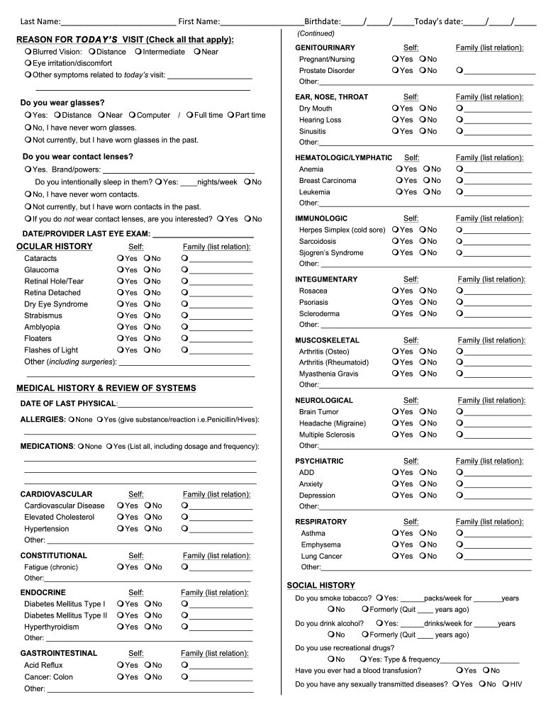 Fillable Online Precision PATIENT HISTORY INTAKE FORM Fax Email Print ...