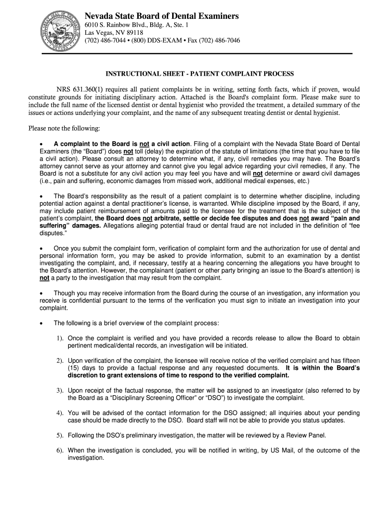 Fillable Online instructional sheet - patient complaint process Fax ...