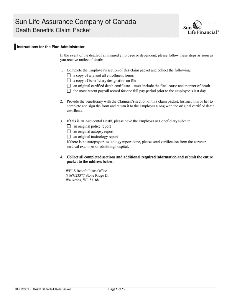 Fillable Online WELS VEBA Group Death Claim Packet Fax Email Print ...