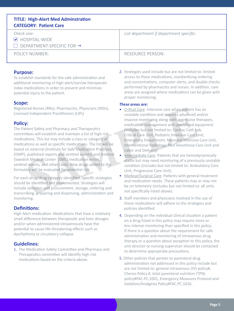 Fillable Online High Alert Medications/Independent Double Check - Tenet ...