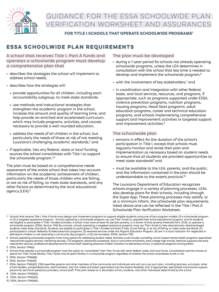 Fillable Online title i schoolwide plan verification worksheet - Louisiana ... Fax Email Print ...
