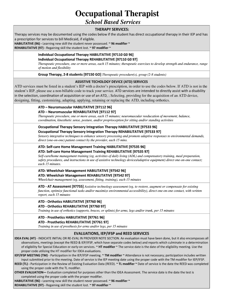 Cpt Codes Occupational Therapy Pdf - Fill Online, Printable, Fillable ...