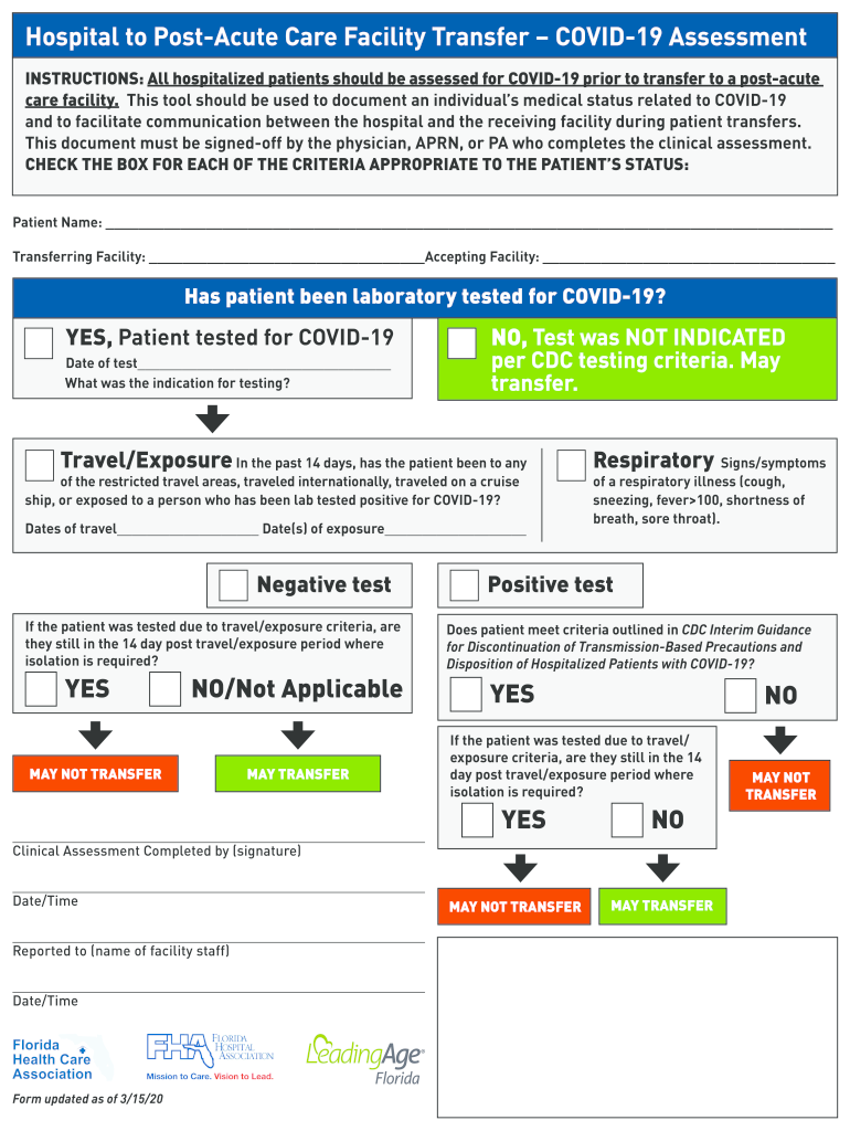 Fillable Online Hospital to Post-Acute Care Facility Transfer COVID-19 ...