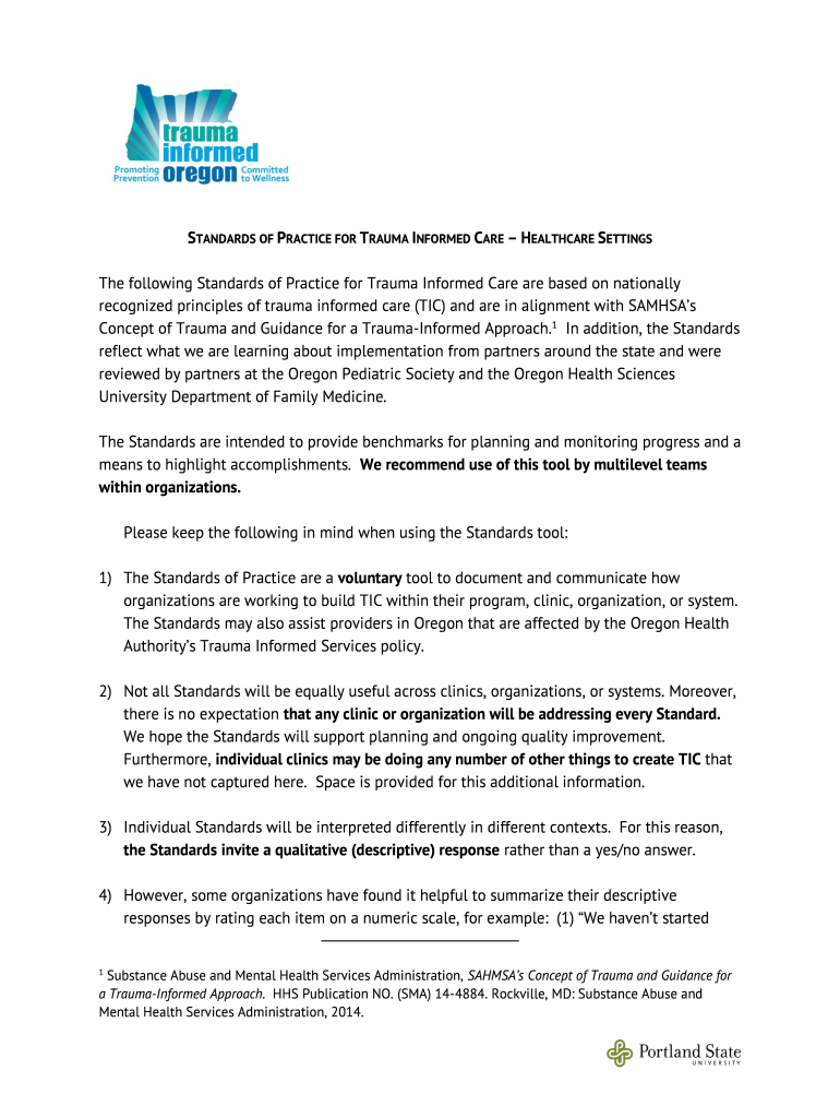 Fillable Online Healthcare Standards of Practice for Trauma Informed ...