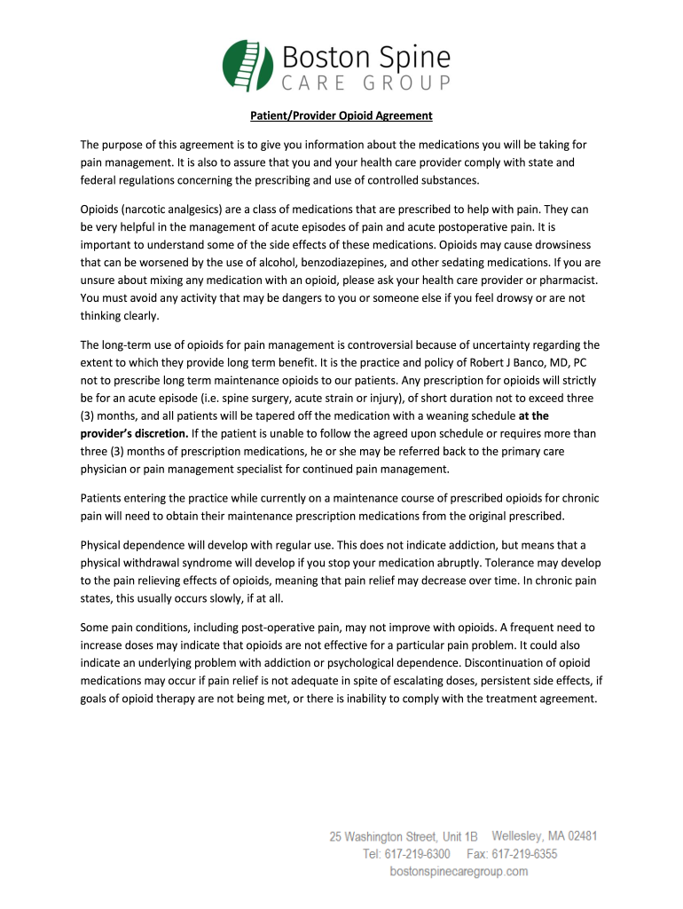 Fillable Online Sample Opioid Therapy Patient-Provider Agreement. Fax ...