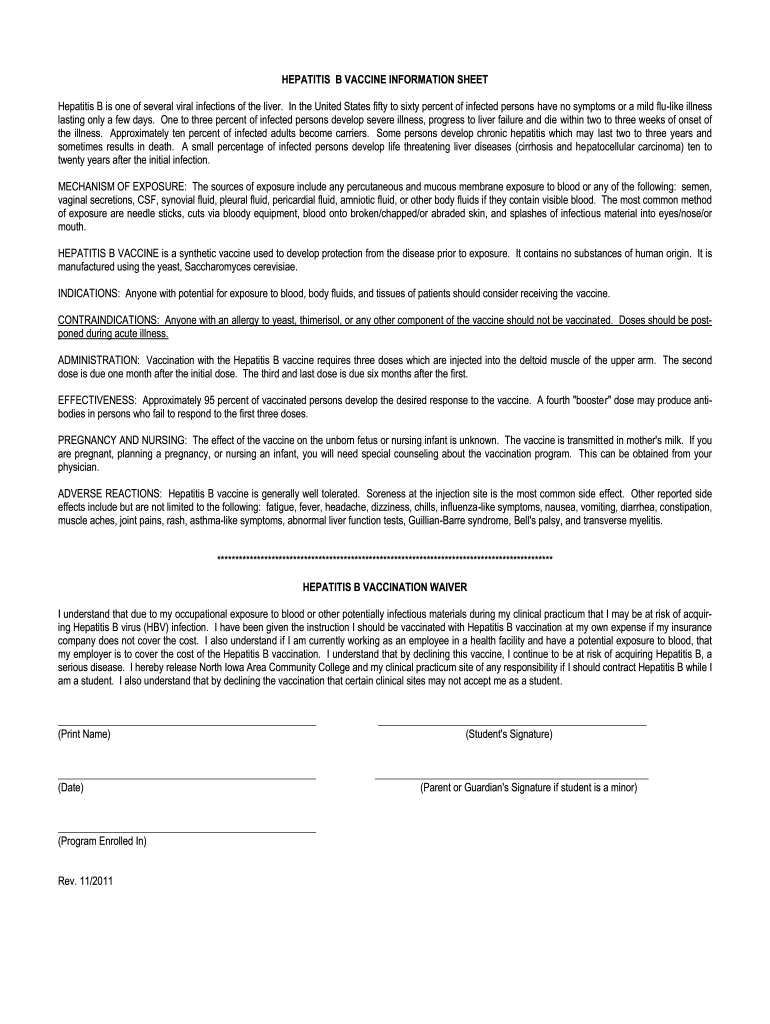 Hepatitis B Vaccination Waiver - Blank Fillable Template | Fill Out ...