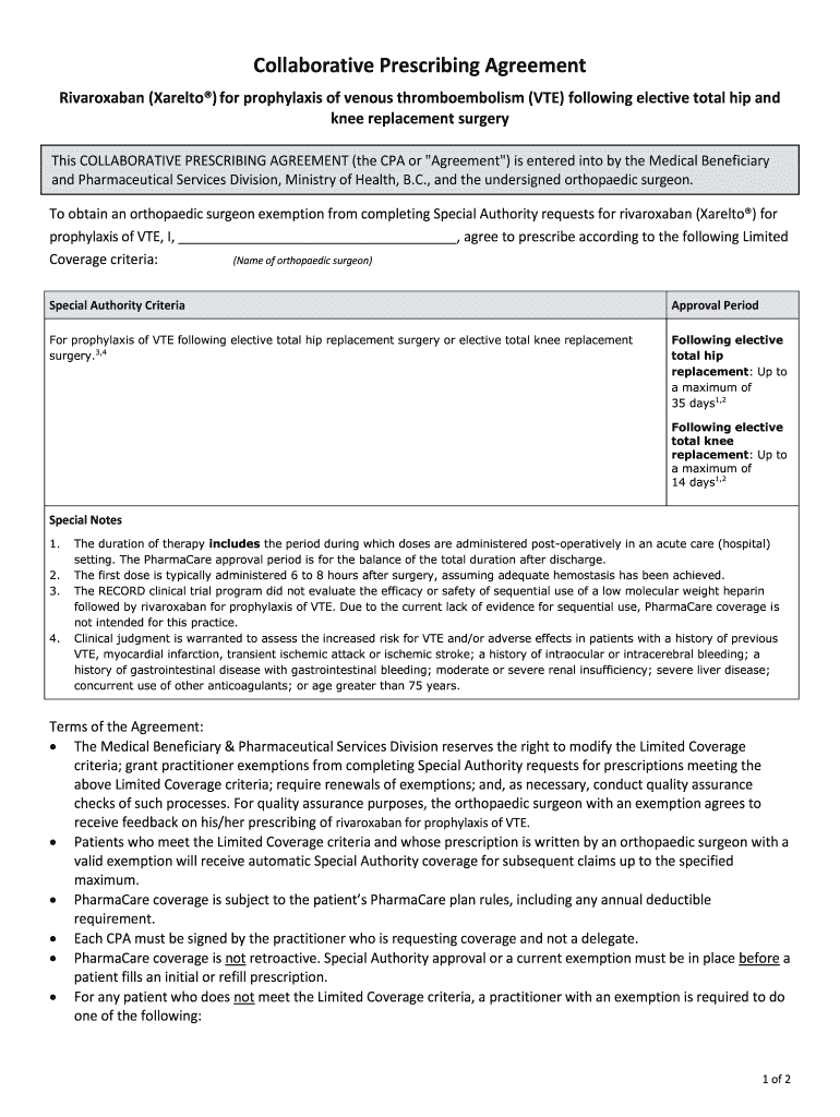 Fillable Online Collaborative Prescribing Agreement for () for ...
