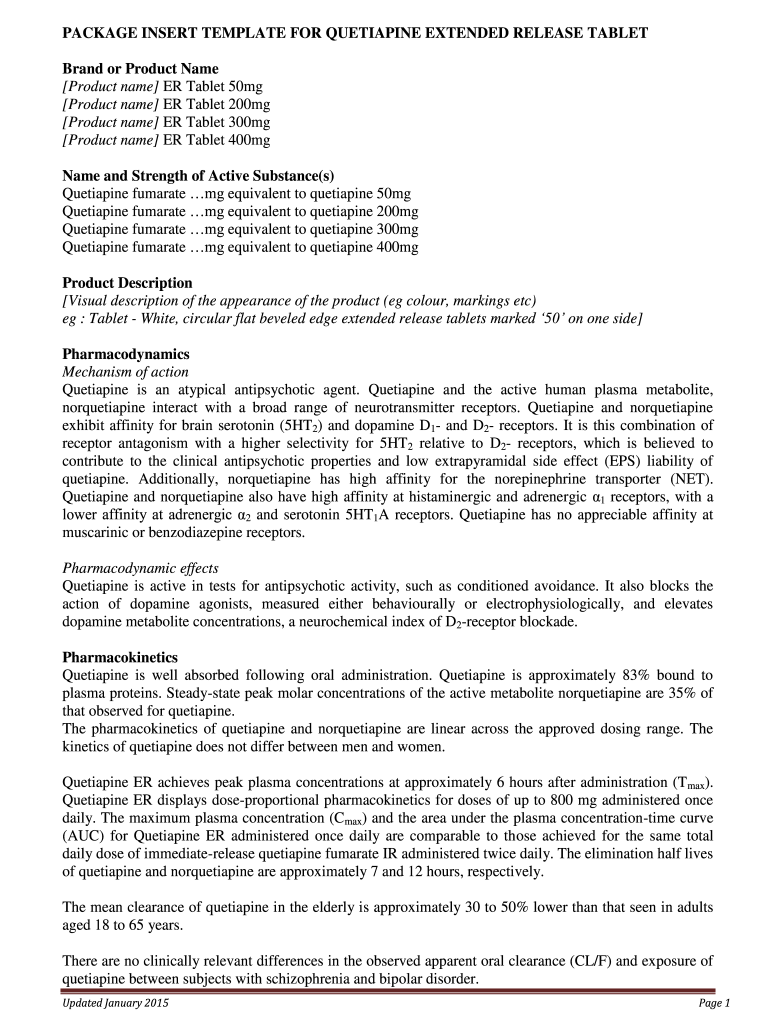 Fillable Online PACKAGE INSERT TEMPLATE FOR EXTENDED RELEASE TABLET Fax ...