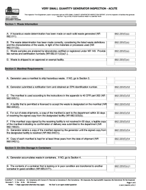 Fillable Online Wisconsin DNR VSQG Auantity Geneartor Inspection Form ...