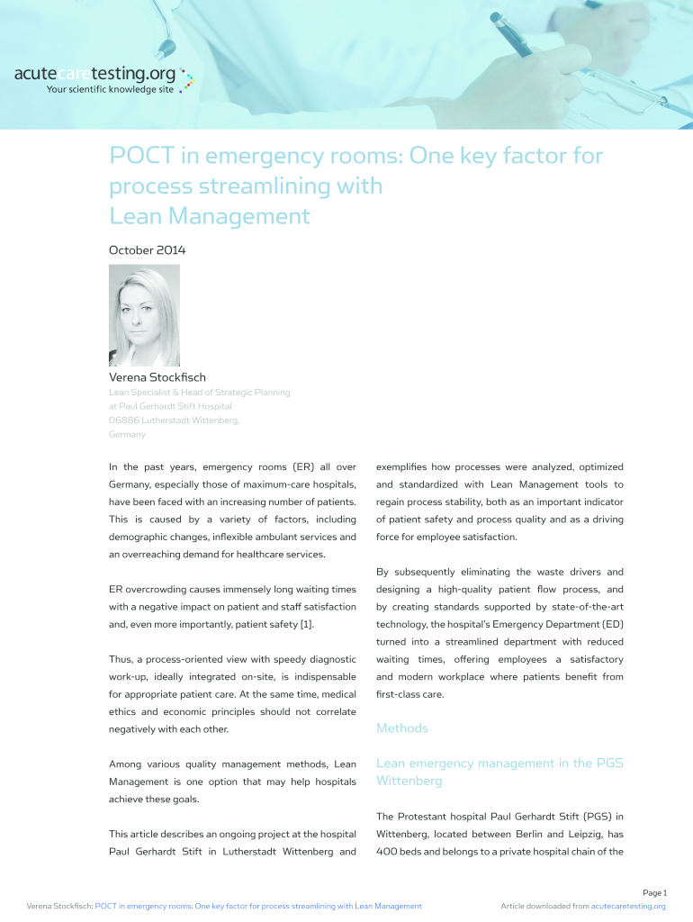 Fillable Online POCT in Emergency Rooms: One Key Factor for Process ...