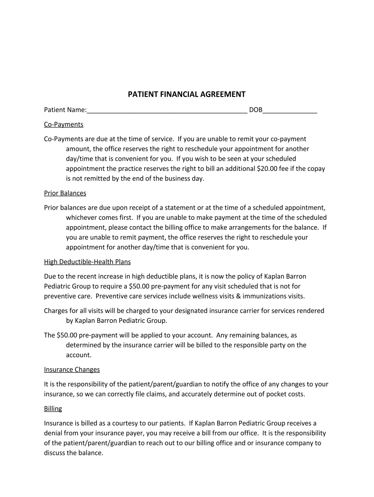 Fillable Online Patient Responsibility Agreement - Delaware Pediatrics ...