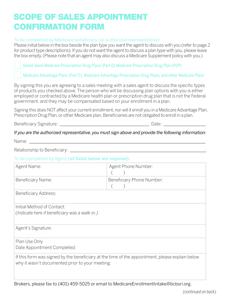 Fillable Online 2014 Scope of Sales Appointment Confirmation Form ...