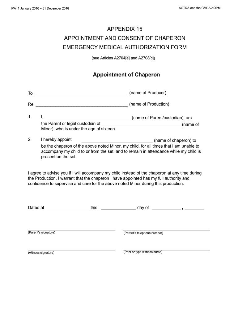 Fillable Online Chaperon Form and Emergency Medical Authorization Form Fax Email Print - pdfFiller