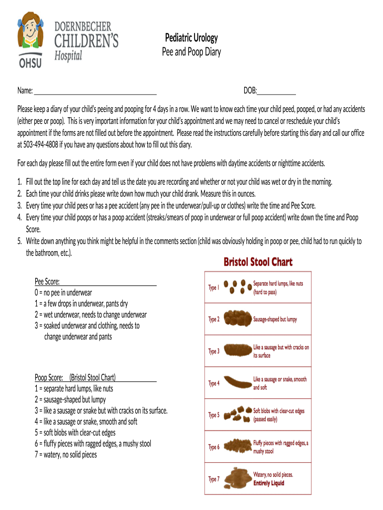 Fillable Online Pediatric Urology Pee and Poop Diary Fax Email Print ...