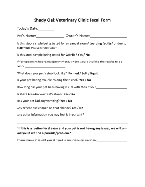 Fillable Online Shady Oak Veterinary Clinic Fecal Form Fax Email Print ...